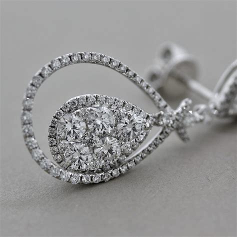 Diamond Cluster Gold Drop Earrings For Sale At 1stdibs Diamond
