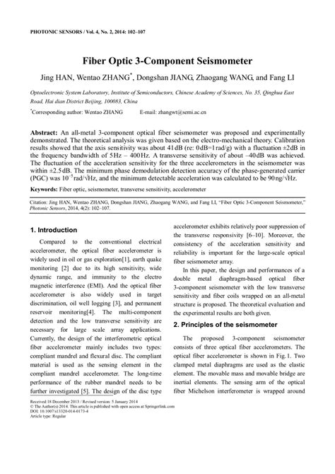 Pdf Fiber Optic 3 Component Seismometer