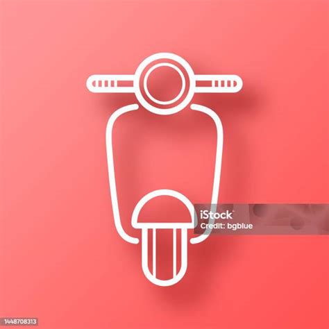 스쿠터 오토바이 정면도 그림자가 있는 빨간색 배경의 아이콘 3차원 형태에 대한 스톡 벡터 아트 및 기타 이미지 3차원 형태 개념 고풍스런 Istock