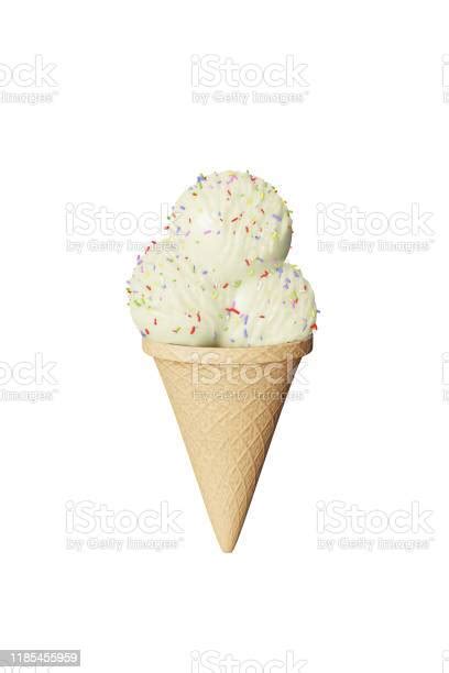 흰색 배경에 고립 된 와플 콘에 매우 상세한 맛있는 공 바닐라 아이스크림 3d 일러스트레이션 0명에 대한 스톡 사진 및 기타 이미지 Istock