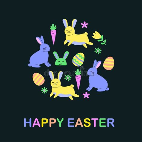 Happy Easter Celebration With Colorful Bunny And Egg Patterns Stock