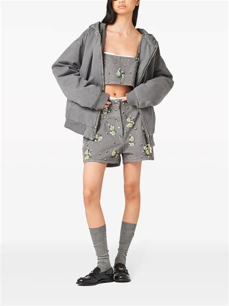 Miu Miu 플라워 장식 크롭 탑 그레이 Farfetch Kr