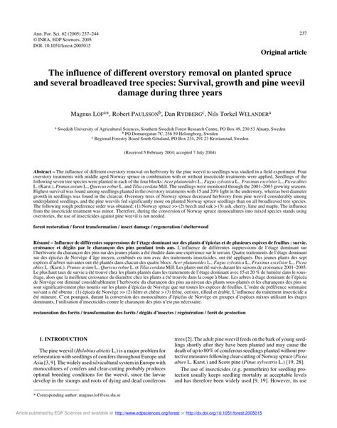 Pdf The Influence Of Different Overstory Removal On Planted Spruce And Several Broadleaved