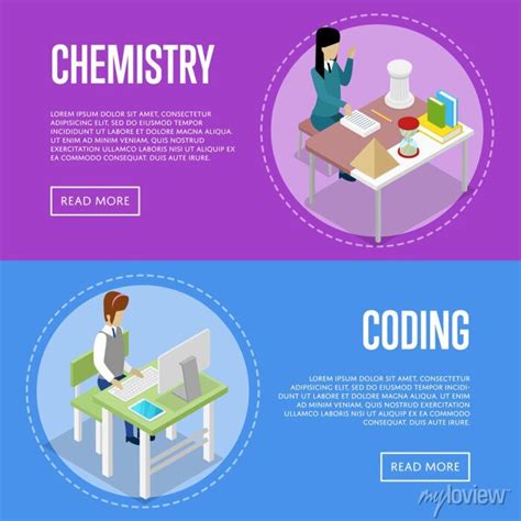 Chemistry And Informatics Studying At School Isometric 3d Posters Wall