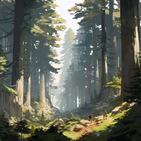 Capturing The Sense Of Scale Tiny People Amidst Monumental Vistas Stock Illustration