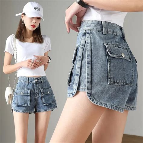 Denims High Waist Thin Pocket Tooling Trendy Shorts Au