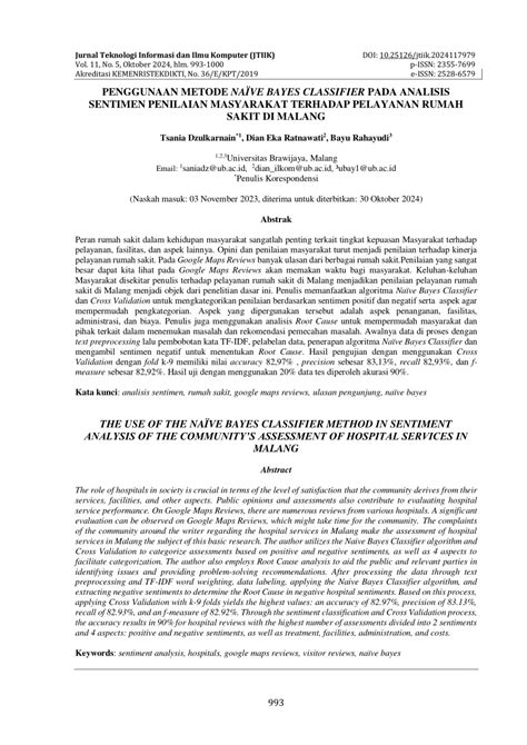 Pdf Penggunaan Metode Naïve Bayes Classifier Pada Analisis Sentimen