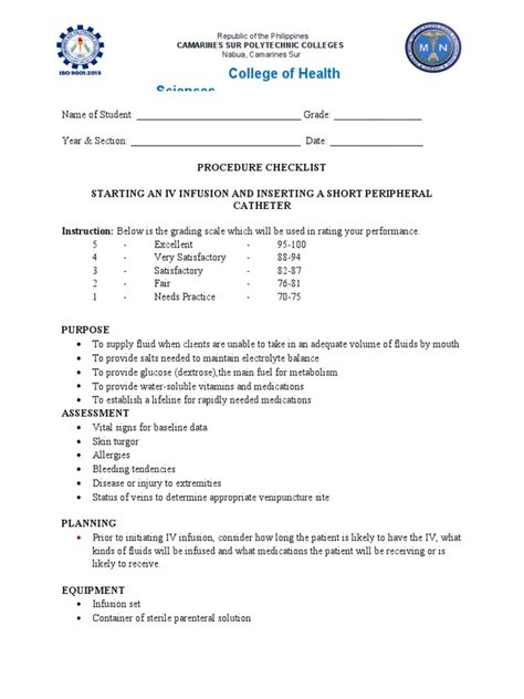 Iv Checklist Pdf Intravenous Therapy Syringe