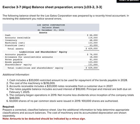 Solved Exercise 3 7 Algo Balance Sheet Preparation