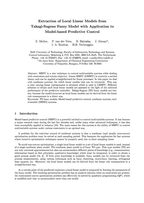 Pdf Extraction Of Local Linear Models From Takagi Sugeno Fuzzy Model With Application To Model