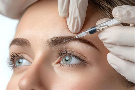 Beautiful Young Woman Getting Botox Injection Glabella Facial