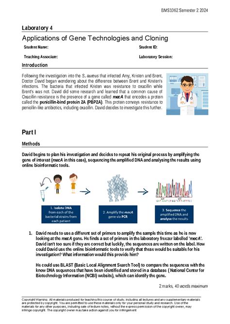 Laboratory 4 Post Lab Worksheet Bms1062 Laboratory 4 Applications Of Gene Technologies And