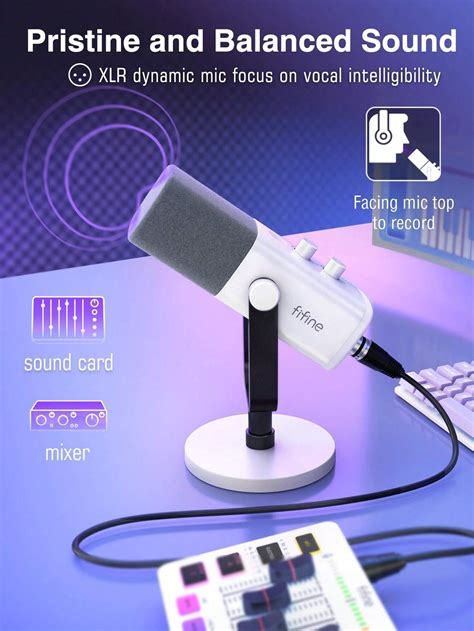 Fifine FIFINE USB XLR Dynamic Microphone With Monitoring Headphone Jack RGB Light Gain Knob Mic