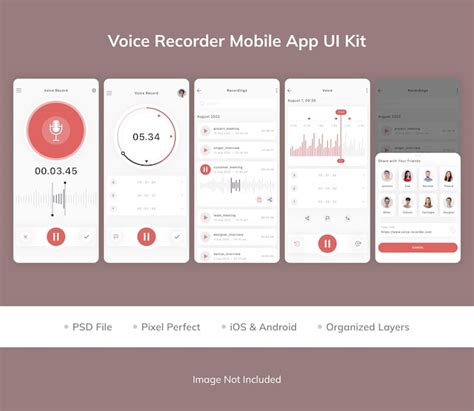 premium psd voice recorder mobile app ui kit