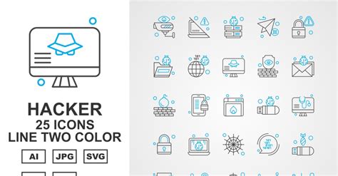 Premium Hacker Line Two Color Icon Set TemplateMonster