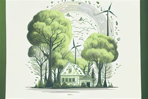 Environmental And Ecology Vector Illustration Green Earth With Outline Sketch Trees Stock
