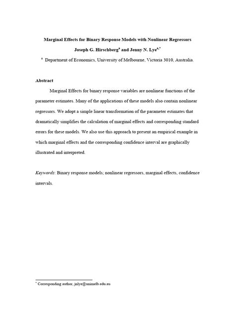 Marginal Effects For Binary Response Models Nonlinear Pdf Nonlinear