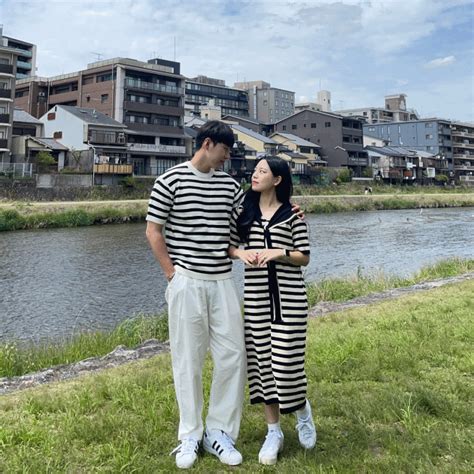 [주문폭주🚀 단독판매💘] 여름 스트라이프 단가라 반팔 니트 세일러 롱원피스 일본여행 데이트 빅사이즈 커플 시밀러룩 에이블리