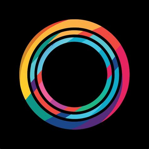 Abstract Circle Lines Round Ring Frame Colorful Light Flowing Isolated On Black Background With