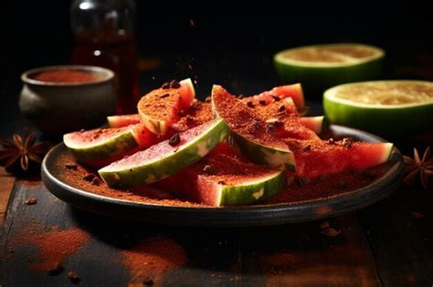 Premium Photo Watermelon Slices With A Drizzle Of Raspberry Sauce