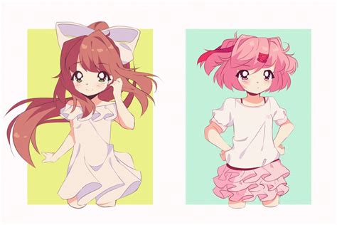 Smol Monika And Natsuki By Nemuiie R Ddlc