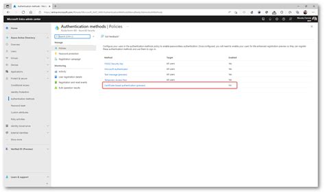 configurare azure ad certificate based authentication preview ict power