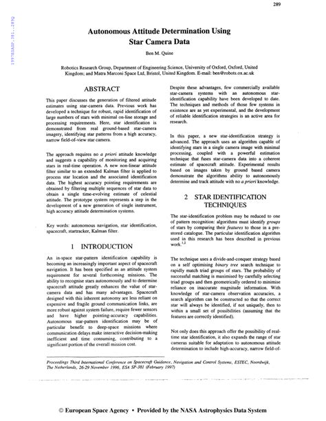 Pdf Autonomous Attitude Determination Using Star Camera Data