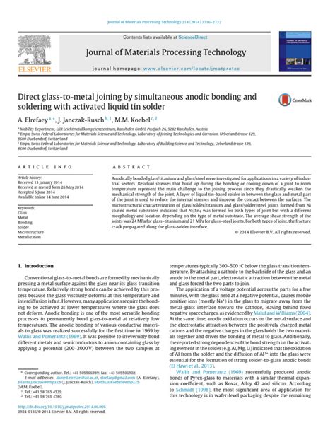 Direct Glass To Metal Joining By Simultaneous Anodi 2014 Journal Of