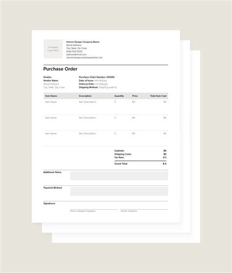 Interior Design Order Form Free Interior Design Product List Template