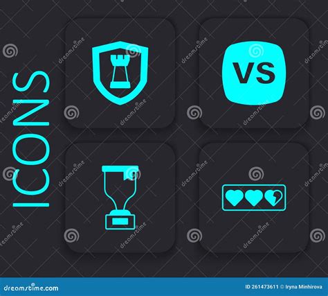 Set Game Life Bar Chess Shield Vs Versus Battle And Award Cup Icon Black Square Button