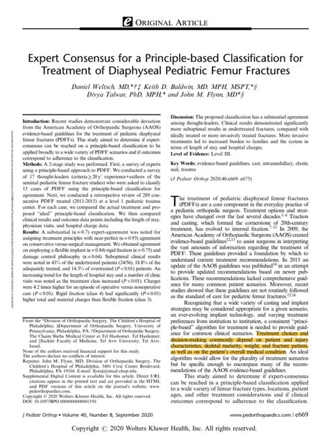 Expert Consensus For A Principle Based Classification For Treatment Of Diaphyseal Pediatric