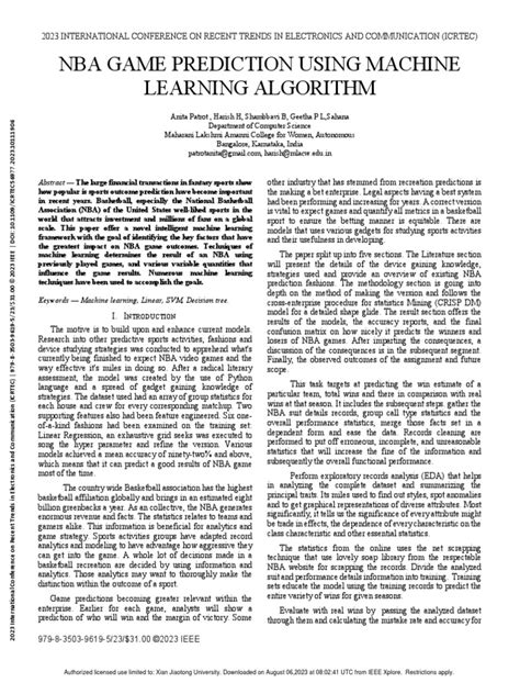 nba game prediction using machine learning algorithm pdf machine