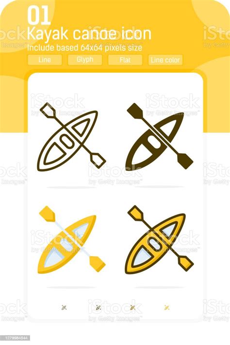 흰색 배경에 고립 된 여러 스타일의 수상 스포츠 카약 카누 프리미언 아이콘 웹 사이트 모바일 앱 Ui Ux 스포츠 및 모든