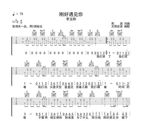 刚好遇见你吉他谱 李玉刚《刚好遇见你》六线谱c调吉他谱 乐手网