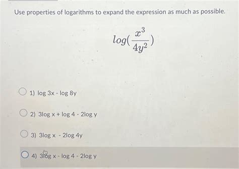 solved use properties of logarithms to expand the expression