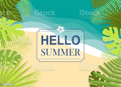 다채로운 해변 요소와 열대 포스터 안녕하세요 여름 바다와 해변 배경 카드 초대 웹 등을 위한 템플릿입니다 벡터 관광에 대한 스톡