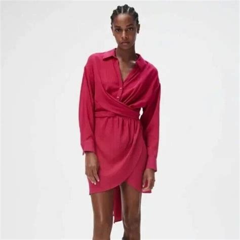 Zara Womens Dress S Uk 8 10 New Belted Mini Tied Fuchsia Pink Long