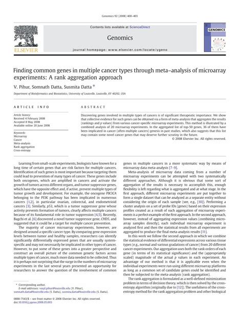 Pdf Finding Common Genes In Multiple Cancer Types Through Meta
