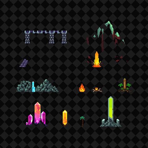 Set With Items Ancient Stone Bridges Jagged Cliffs Glowing Crystals