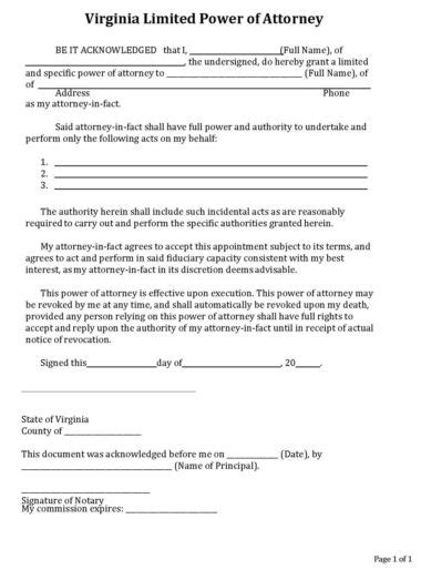 Free Virginia Power Of Attorney Forms 10 Types Pdf Word