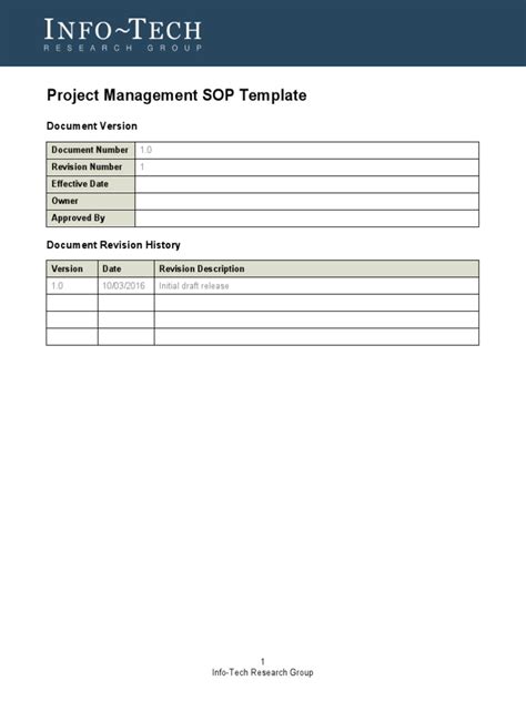 Project Management Sop Template Document Version Download Free Pdf