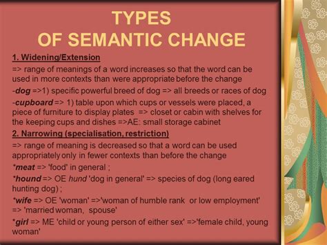 1 Semantic Change Types Of Semantic Changes 2