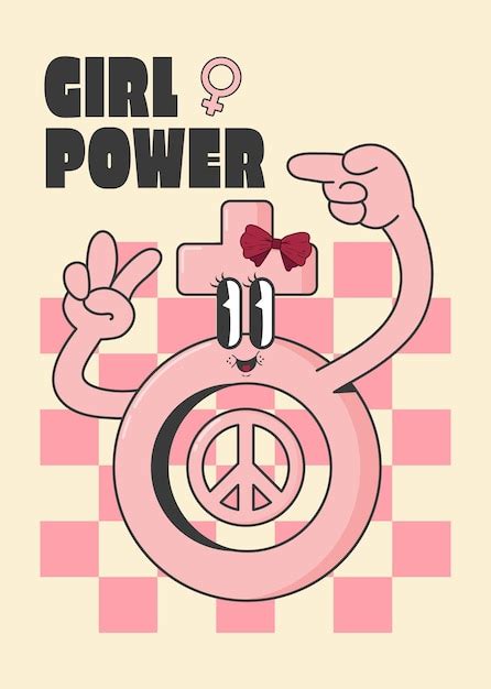 유행 복고풍 만화 스타일의 여성 상징 벡터 일러스트 레이 션 프리미엄 벡터