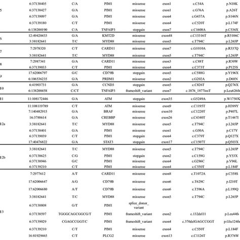 Non Synonymous Somatic Variants Identified In Pb Dlbcl Samples Download Table