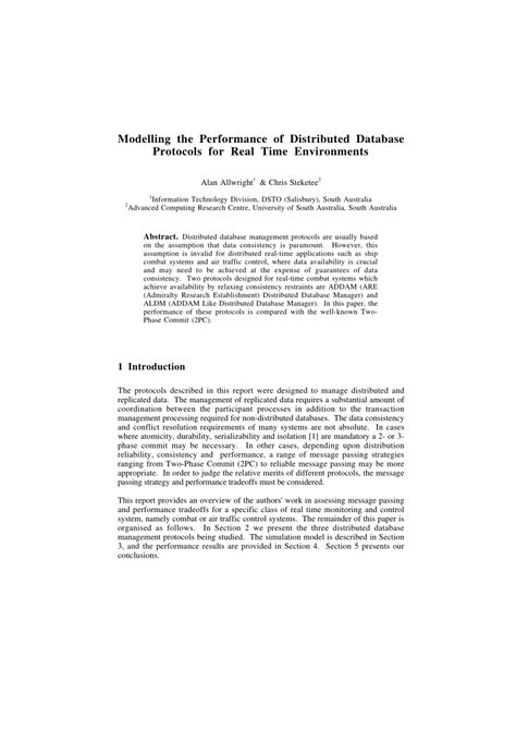 Pdf Modelling The Performance Of Distributed Database Protocols For Real Time Environments