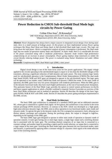 pdf power reduction in cmos sub threshold dual mode logic circuits by