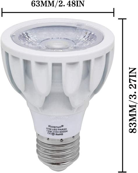 Rrdwq Par20 Led Bulb 12w Dimmable 6000k Daylight White Cob Spotlight