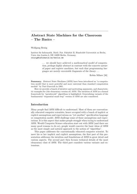 Pdf Abstract State Machines For The Classroom