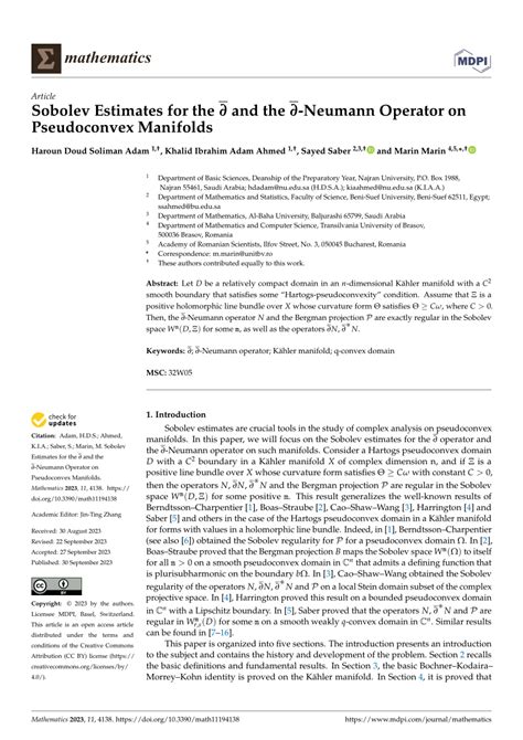 Pdf Sobolev Estimates For The 𝜕 And The 𝜕 Neumann Operator On