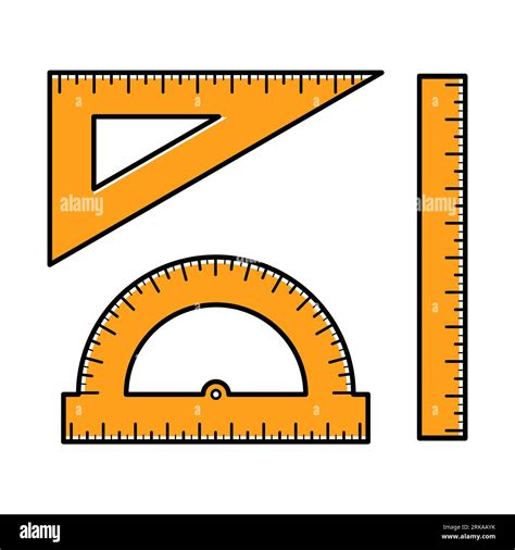 Set Of Stationery Elements Protractor Set Square Ruler With Scale